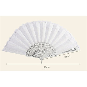 White Lace Folding Fan Double-Layered Plastic Wedding Party Home Decorative Fan Ancient Bride Hand Fan (Size : Argento)