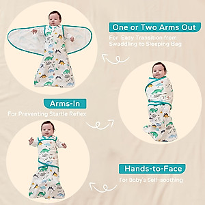 ZIGJOY Baby Swaddle Wearable Blanket 3-Way Adjustable 0.5 TOG Transtion Sleep Sack 100% Cotton for Newborn Infant Boy Girl 0-6 Months Jurassic