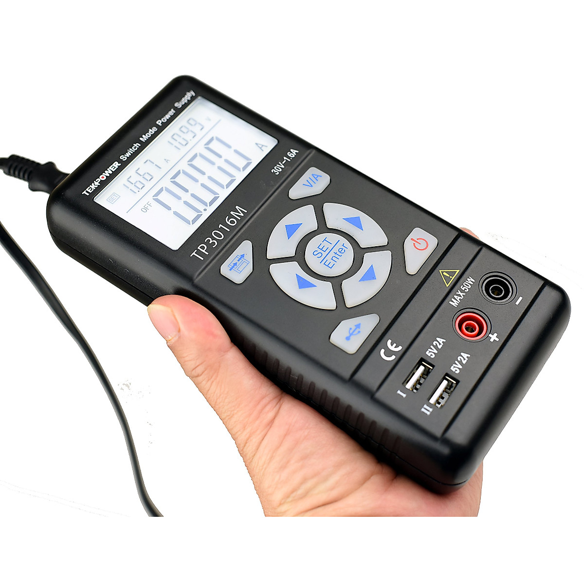 Tekpower TP3016M Portable Handheld Variable DC Power Supply with USB Port 0.3V - 12V @ 0-3.75A or 0.3V-30V@ 1.6A with VC and CC Control