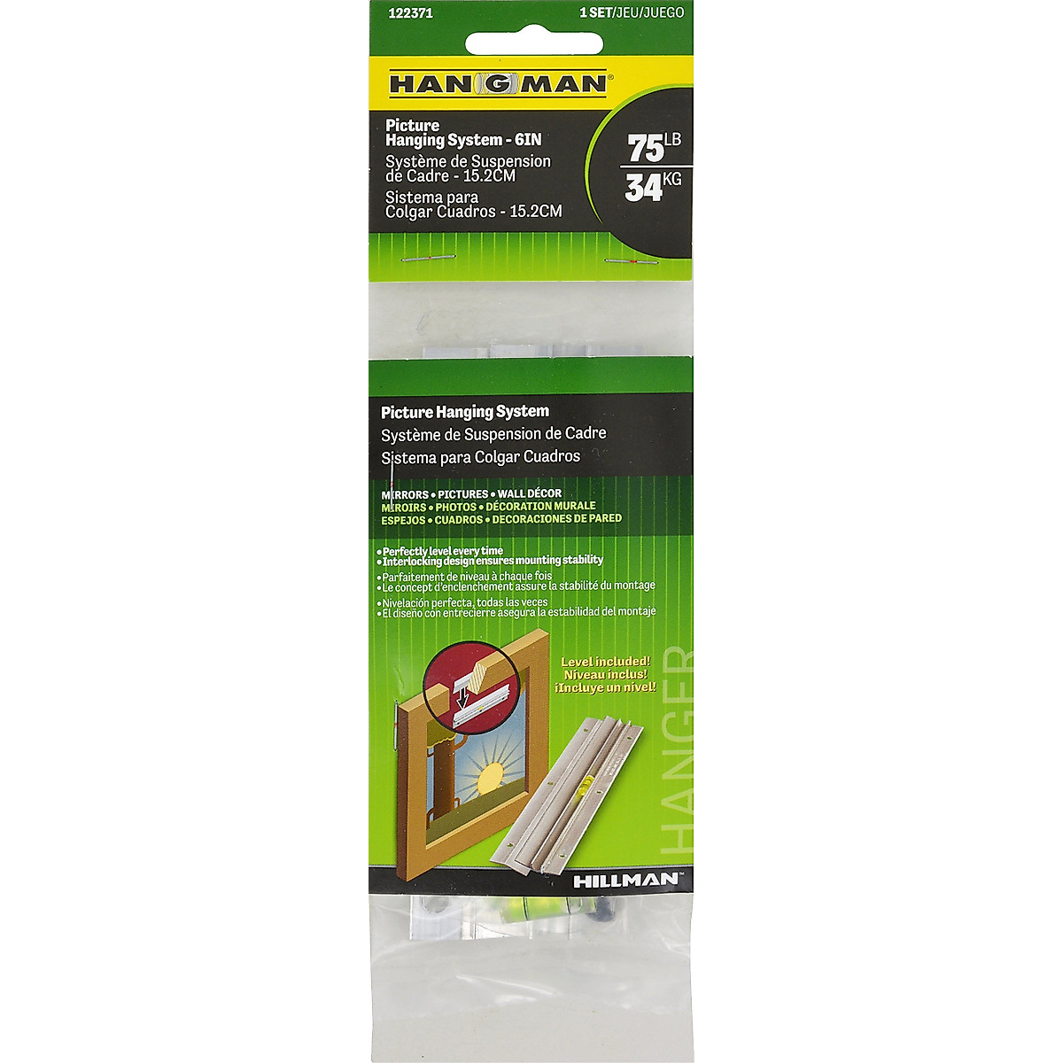 Hillman 122371 Hardware Hangman Picture and Mirror Hanging System 75lb, 6", Aluminum