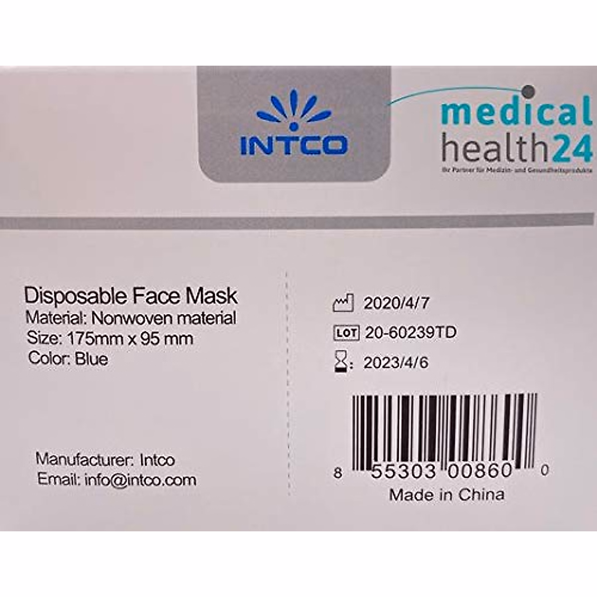 Intco Medical Procedure Face Mask with Earloops, Blue, Box of 50