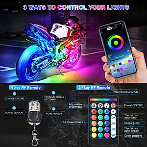 LD DARKEAGLE 20PCS Motorcycle LED Light Kit with Brake Light Turn Signal Dual Zone, Motorcycle Underglow Lights with APP/RF Remote, RGB Neon Strips MultiColor Waterproof for Harley Honda Kawasaki Golf