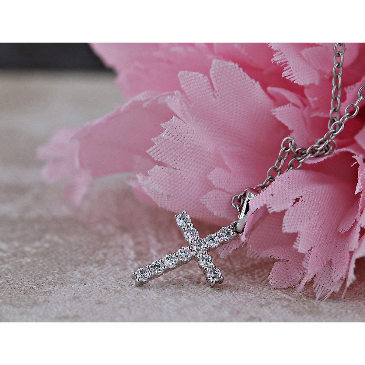 Dazzlingrock Collection Round White Diamond Classic Divine Cross of Jesus Pendant with 18 inch Silver Chain for Women (0.15 ctw, Color I-J, Clarity I2-I3) in 10K White Gold