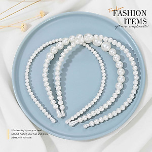 BARTOSI Pearls Headbands Women White Vintage Large Pearl Tiara Crown Hairbands Bride Wedding Hair Hoop Hair Accessories for Girls (3 Pcs)