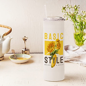 PYD Life Sublimation Glass Blanks Skinny Tumbler Frosted 25 OZ Straight Tumbler Coffee Juice Cups with Lid and Glass Straw for Tumbler Press Sublimation Print 6 Pack