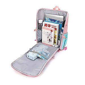 GLOOMALL Cute Rolling Backpack School Girls Boys, Lightweight Trolley Travel Bag with 6 Wheels Classic Roller Luggage (Pink unicorn)