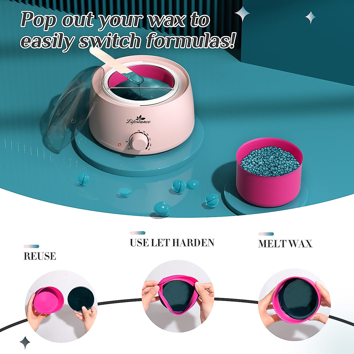 Lifestance Wax Warmer Hair Removal Kit- 4 Packs of Wax Beads(14.1 oz total)- At Home Waxing Kit for Women Sensitive Skin Brazilian Facial Hair Body