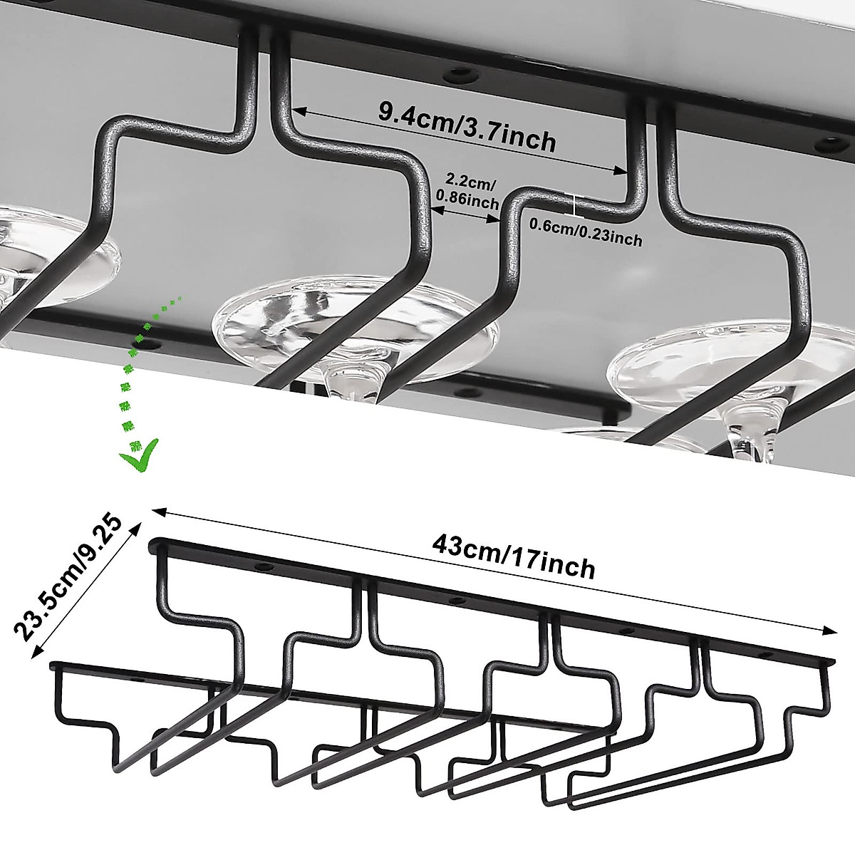 Uten Wine Glass Rack Under Cabinet Wine Glass Holder Iron Stemware Rack Glass Goblet Hanging Storage Organizer for Bar Kitchen Black