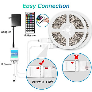 CHARKEE Outdoor LED Strip Lights Waterproof 32.8ft (16.4ft*2), LED Tape Lights with Remote, RGB Light Strips Outdoor, Room Lights Color Changing for Bedroom, 12V LED Light Strip Waterproof