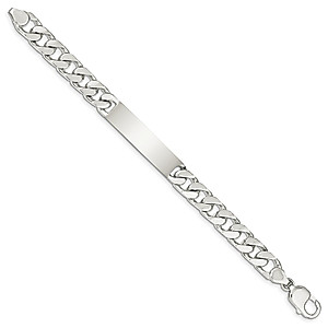 Solid 925 Sterling Silver 8.5inch Engravable Curb Cuban Link ID Bracelet Engravable Identification Name Bar Tag - with Secure Lobster Lock Clasp 8.5" (Width = 10mm)