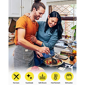 2 Pcs Silicone Cooking Spoons, Solid and Slotted Spoon Set, Non-Stick BPA Free Heat-Resistant Basting Stainless Steel Handle Kitchenware for Cooking, Soup, Serving, Draining, Stirring (black)