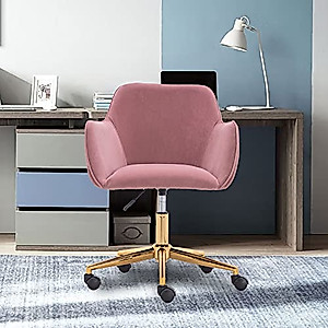 Yoluckea Modern Velvet Swivel Office Chair, Adjustable Height, Ergonomic Design, Cute Desk Chair for Home Office, Pink