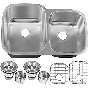 CAPHAUS Undermount Single or Double Bowl 16 Gauge Stainless Steel Kitchen Sink, Mutiple Choices for 30-inch, 31-inch, 32-inch, w/Drain Strainer and Bottom Grid