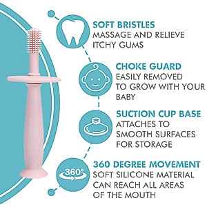 Teething Egg ToothieBrush Set of 2 (Pink) - Silicone Baby Toothbrushes for Kids with Suction Base, Choke Guard | Flexibile Infant to Toddlers 1-2 Years Old 360 Degree Child Tooth Brush and Teether