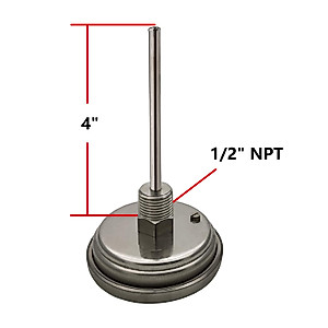 Home Brewing Distilling Dial Thermometer for Brew Kettle Pot, 3.2" Dial, Stainless Steel - 4" Probe Stem