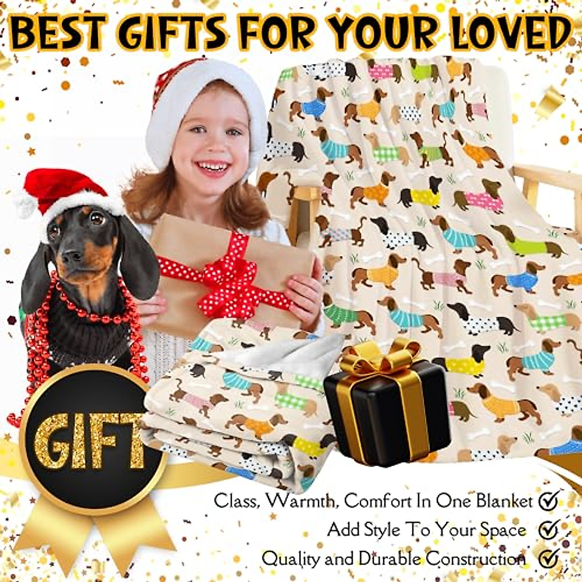 BUYYET Cute Dachshund Decor Fleece Flannel Animals Blanket Wiener Dog Dachshund Gifts Blanket for Women Lightweight Soft Cozy Throw Blanket for Bed Couch Travel Outdoor 40''x 50'' for Kids/Child