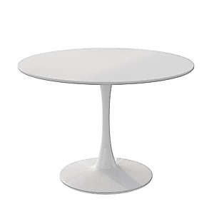 DKLGG 42" Modern Round Dining Table with MDF Table Top, Metal Base Pedestal Table Tulip Table Kitchen Table for 4-6 Person, Small Space Home, End Table Leisure Coffee Table, White
