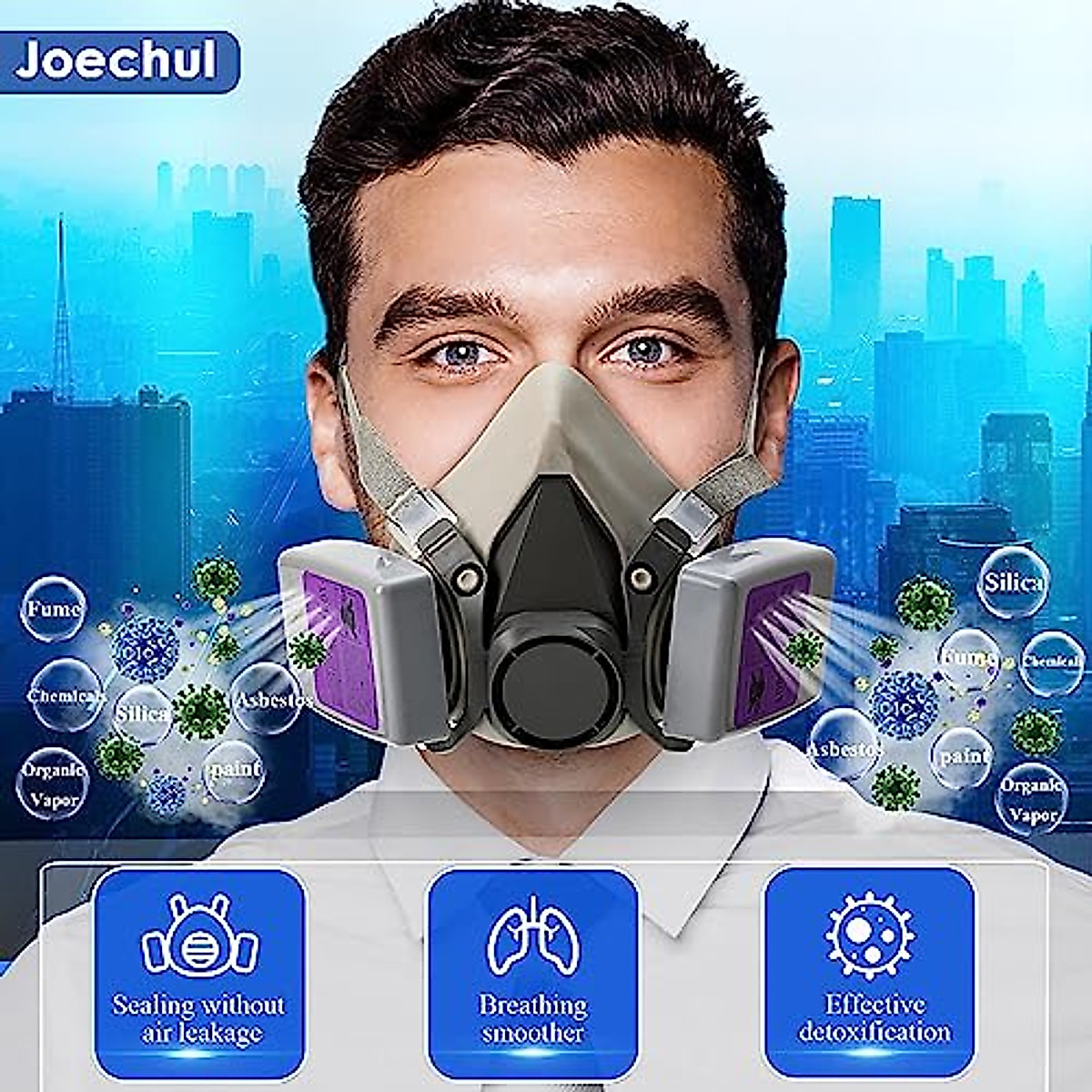 Joechul Respirator Mask with 7093 Filters - Half Face Gas Mas, Dust Mask for Chemicals, Dust, Fume, Asbestos, Silica Particulates, Welding, Grinding Sanding, Mold, Construction, Polishing Spray