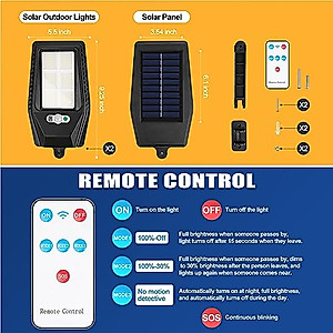 Solar Lights Outdoor Waterproof: 2 Pack LED Solar Street Light for Outside 5000 Lumen Solar Security Lights Dusk to Dawn IP66 Motion Sensor Solar Powered Light Remote Control Wall Flood Light for Yard