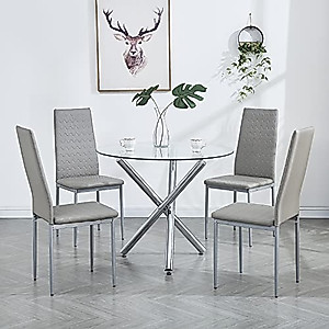 paonne Round Dining Table Set for 4, Glass Round Kitchen Table and Chairs for 4, 5-Pieces Table with Chair Set