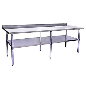 Kratos Stainless Steel Kitchen Prep Table 96"x30" with Backsplash and Undershelf, NSF Worktable for Restaurants - 18ga/430SS