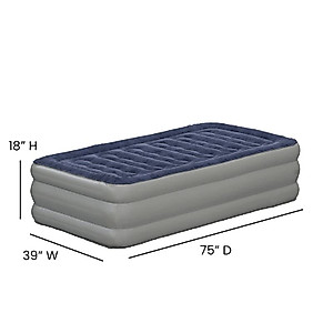 Flash Furniture Kellos 18 inch Air Mattress with ETL Certified Internal Electric Pump and Carrying Case - Twin,Blue