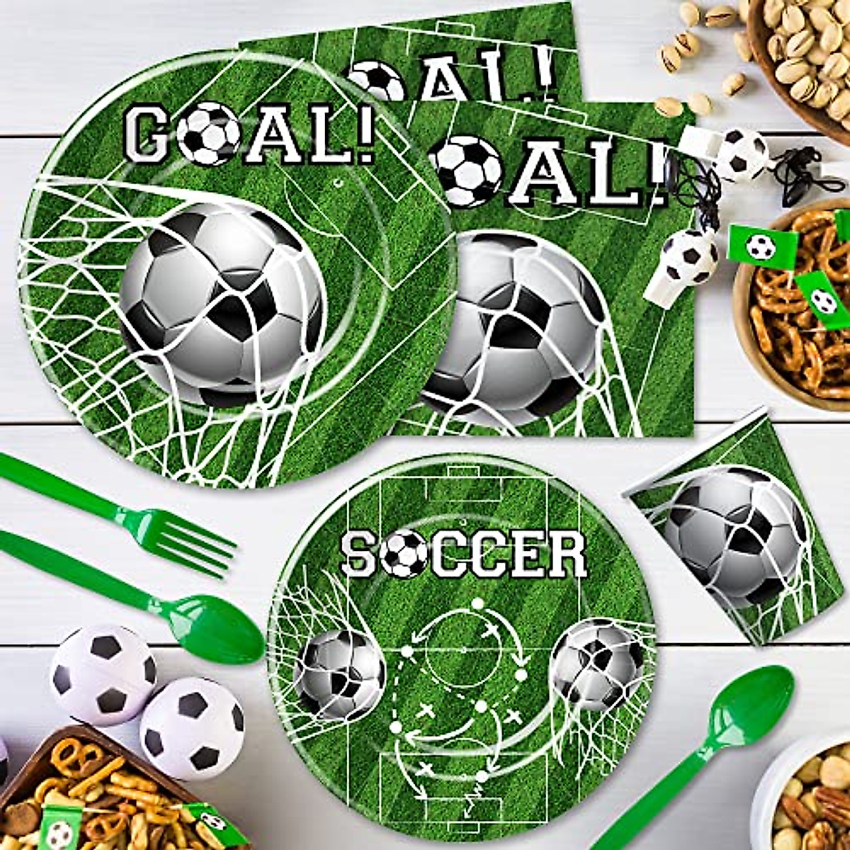 APOWBLS Soccer Birthday Party Supplies - Soccer Party Decorations Dinnerware, Plates, Cups, Napkins, Tablecloth, Cutlery, Straw, Sports Theme Soccer Birthday Party Decorations Tableware | Serve 24