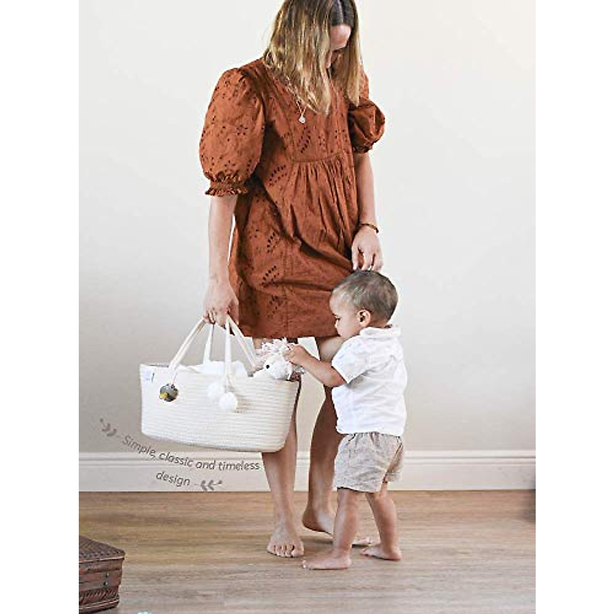 fephas Baby Diaper Caddy Organizer- Off White Rope Nursery Storage Bin- Portable Diaper Storage Basket for Changing Table and Car- Perfect Baby Shower & Registry Gift