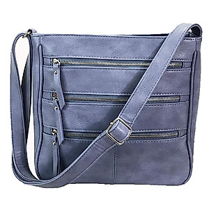 Zzfab Triple Zipper Locking Concealed Carry Crossbody Bag - CCW Concealed Carry Purse Blue