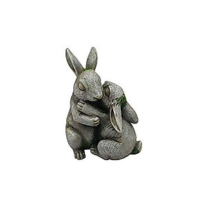 Comfy Hour 6" Polyresin Embracing Rabbits Statue Figurine for Outdoor Garden Decoration, Gray and Green, Spring in Garden Collection