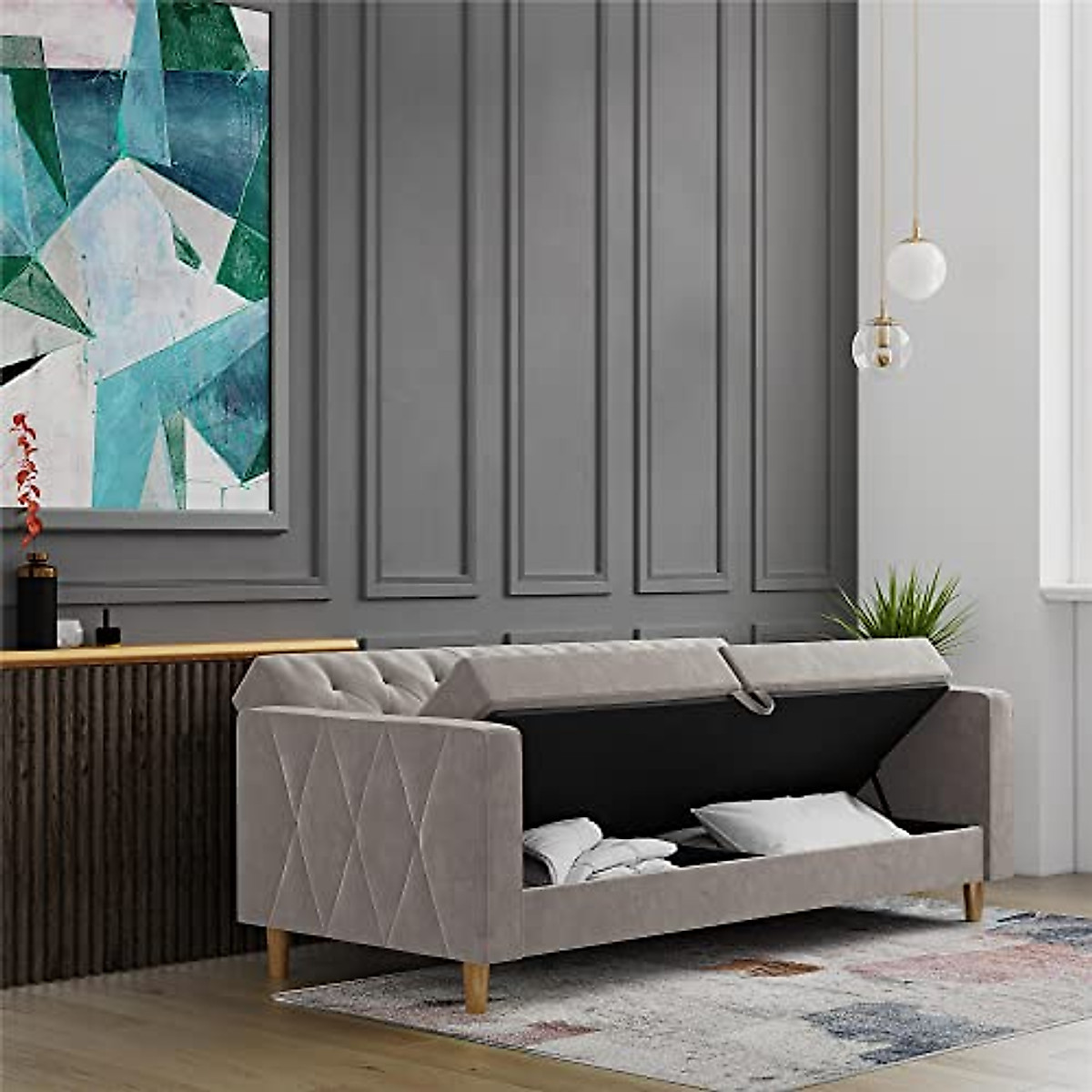 CosmoLiving by Cosmopolitan Liberty Futon with Storage, Light Gray