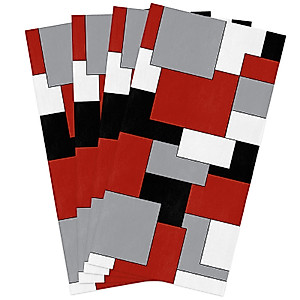 Big buy store Abstract Geometric Color Block Kitchen Dish Towels Set of 4, Soft Lightweight Microfiber Absorbent Hand Towel Red Black Gray Tea Towel for Kitchen Bathroom 18x28in
