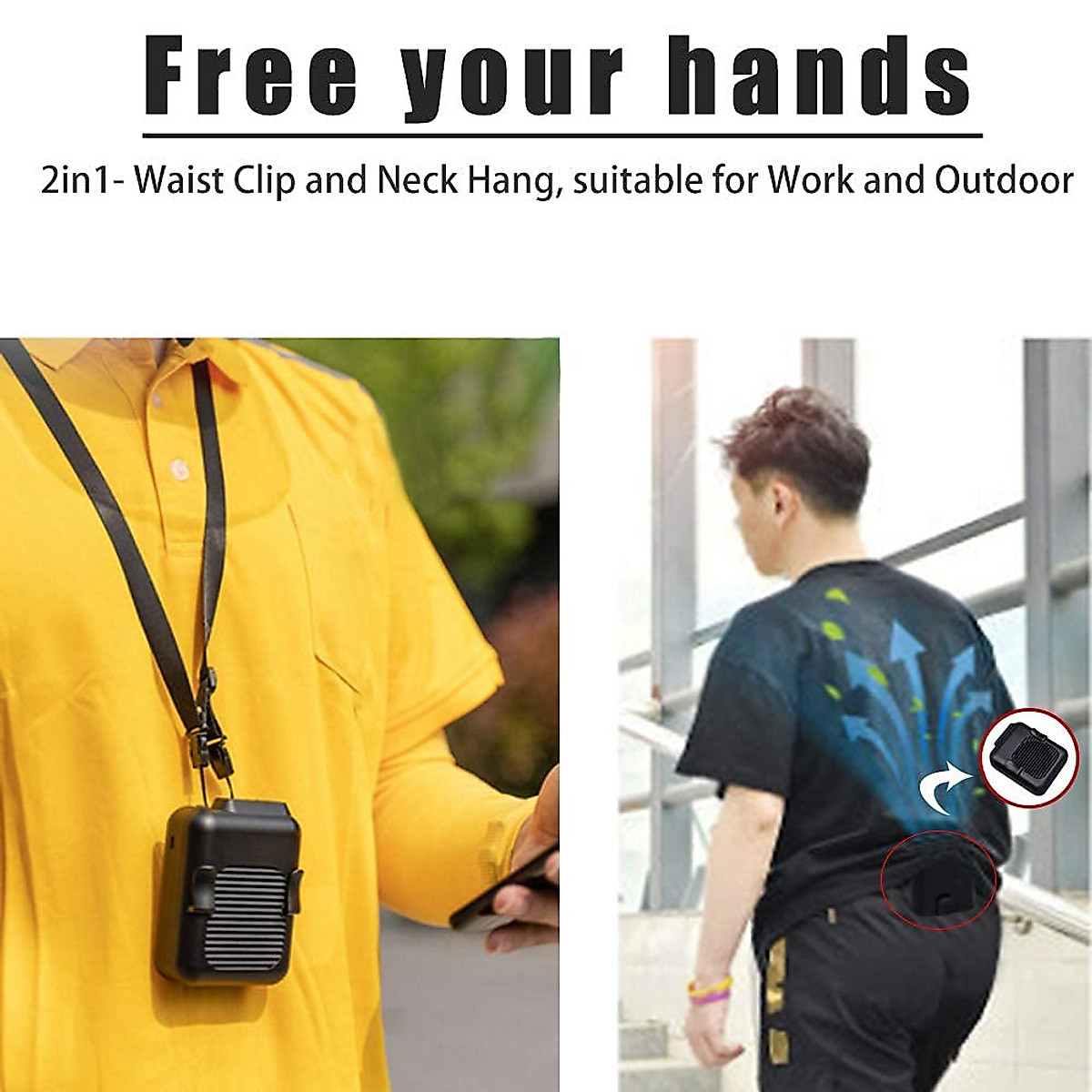 CAZOKASI Personal Fan Portable Waist Clip Fan Rechargeable Working Cooling Fan Hand Free Personal Fan Wearable Cooler Fan for Traveling Working Outdoor Office (6000mAh)