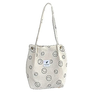VXZ Corduroy Tote Bag Cute Canvas Bag for School Tote Bag Aesthetic Bag for Teen Girls Women Retro Handbag Bag