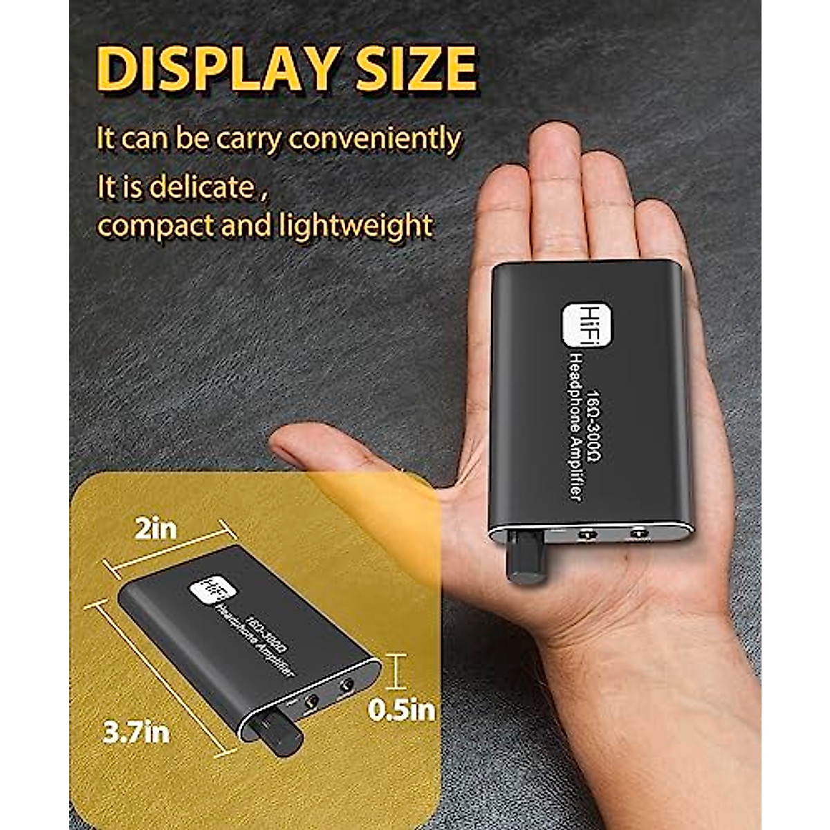 BEBSR Portable Headphone Amplifier - HiFi Earphone Amp with Two-Stage Gain Switch, Aluminum Matte Surface, 16-150 Ohm Compatibility