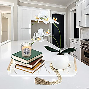 Ottoman Coffee Table Serving Tray, Large White Ceramic Decorative Trays for Coffee Table, Entryway Table, Console Table, Kitchen Island, Organizer Vanity Tray for Jewelry & Perfume (Gold Foiling)