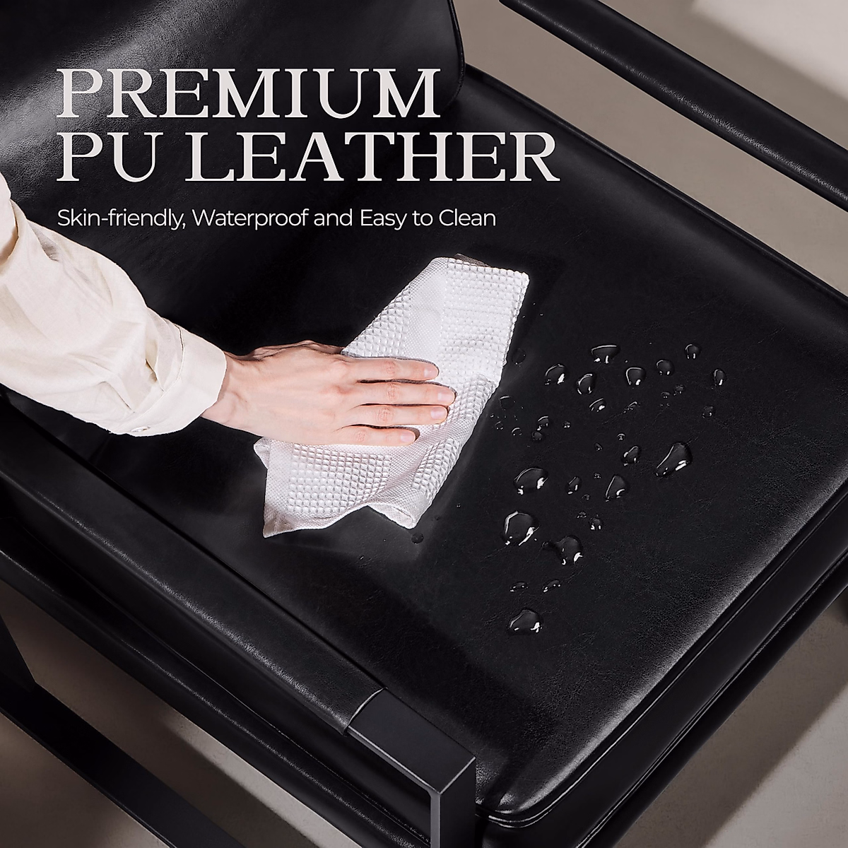 Yaheetech PU Leather Armchair, Retro Leisure Accent Chair with Extra Soft Padded and Cushion, Modern Reading Arm Chair with Black Metal Frame for Living Room/Office/Bedroom/Study Black