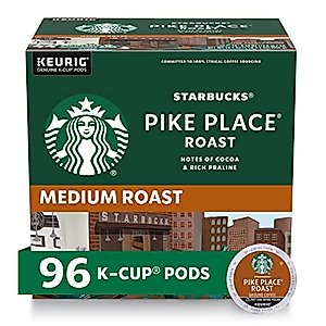 Starbucks K-Cup Coffee Pods—Medium Roast Coffee—Pike Place Roast for Keurig Brewers—100% Arabica—4 boxes (96 pods total)