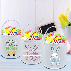 Personalized Easter Basket for Girls Boys with Handle Custom Easter Canvas Tote Bags with Name Buny Gifts