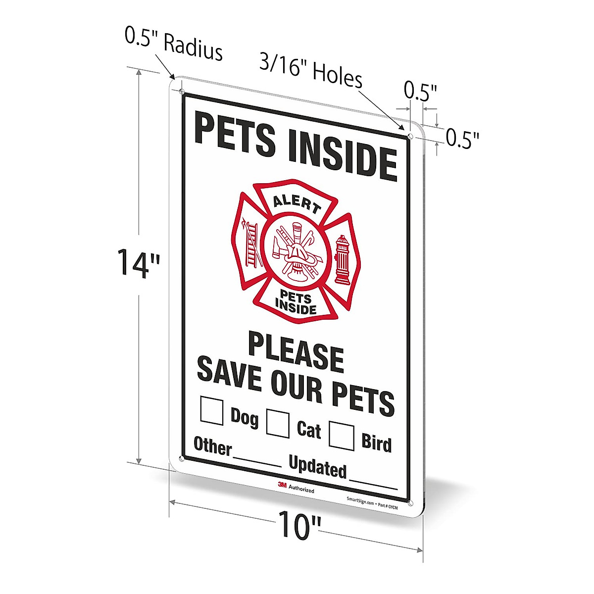 SmartSign 14 x 10 inch “Pets Inside - Please Save Our Pets” Write-On Metal Sign, 40 mil Aluminum, 3M Laminated Engineer Grade Reflective, Red/Black on White, Made in USA