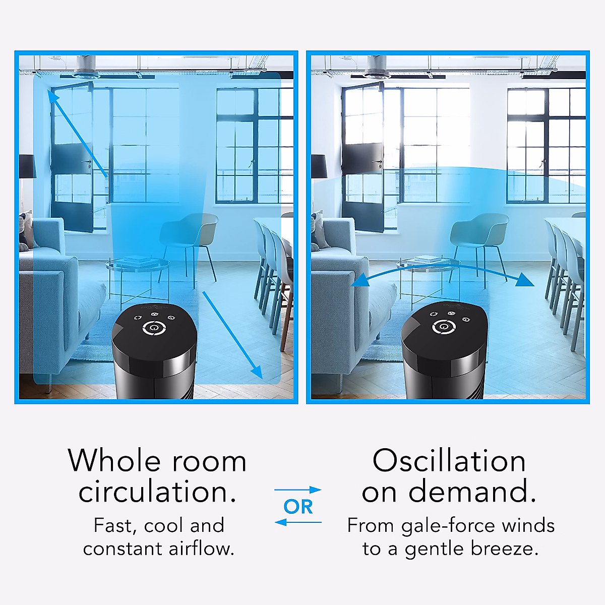 Vornado OSCR37 AE Oscillating Tower Fan and Air Circulator, Works with Alexa, Whole Room, Black, A Certified for Humans Device