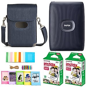 Fujifilm Instax Mini Link 2 Smartphone Instant Printer (Space Blue), Fuji Mini Film 20 Sheets, Protective Case, Accessory Bundle