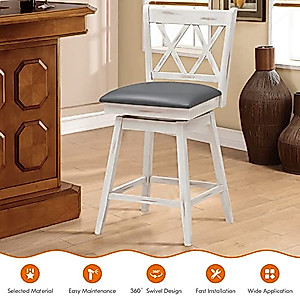 COSTWAY Bar Stool Set of 2, 360° Swivel Counter Height 25inch Bar Stool with Foot Rest Upholstered Cushion & Ergonomic Backrest, Sturdy Frame, for Pub, Restaurant, Home (2, Antique White + Grey)