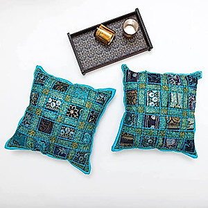 INDACORIFY Sets of Assorted Patchwork Cushion Cover, Indian Handmade Beaded Patch Pillow, Boho Pillow, Bohemian Cushion Cover, Sofa Decorative Throw Pillow (10)