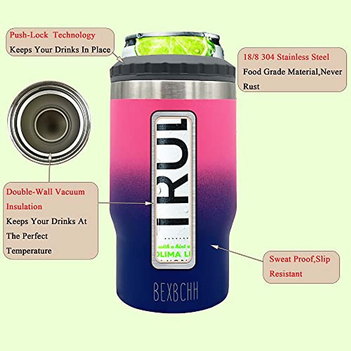 Bexbchh 4-in-1 Slim Can Cooler for 12oz Cans and Beer Bottles,Stainless Steel Double-Wall Insulated Beer Cooler,Universal Beverage Can Holder Keep Drinks Cold,Can Coozie Insulated for Beer, Soda