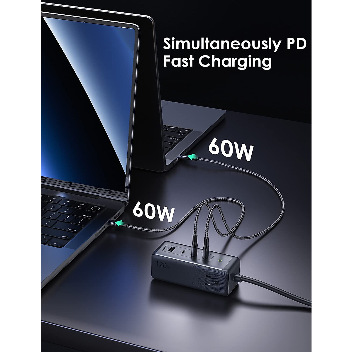 120W USB C Charging Station with 2AC Outlets, oraimo GaN Charger, PPS, Fast Charger, USB C Wall Charger for MacBook, iPhone, Ipad, Samsung (100W USB C Cable Included)