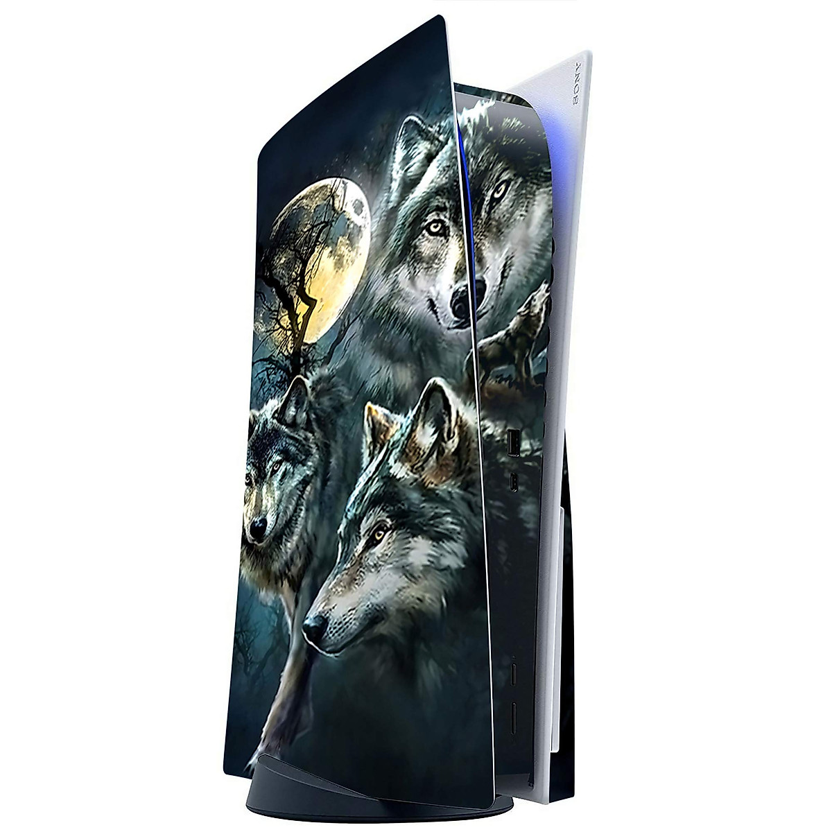ITS A Skin Skins Compatible with Sony Playstation 5 Console Disc Edition - Protective Decal Overlay Stickers wrap Cover - 3 Wolves Moonlight