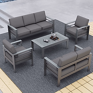 LayinSun Aluminum Outdoor Patio Coffee Table Modern Rectangle All-Aluminum End Table with Metal Frame