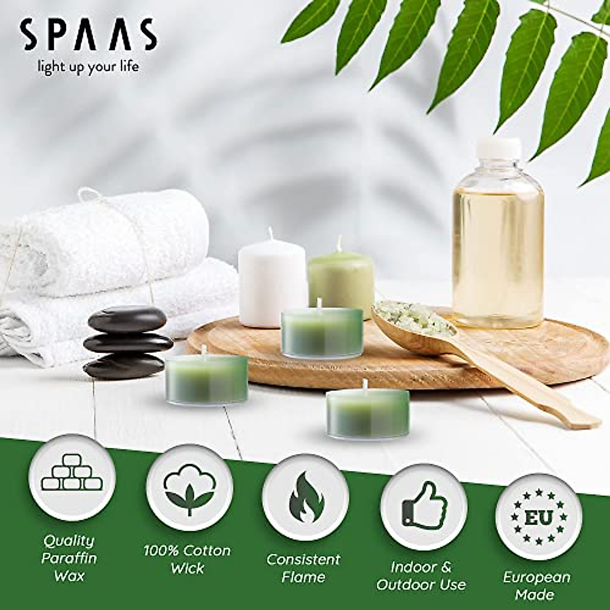 SPAAS Scented Tea Lights Candles in Clear Cups - Pear & Wild Fig Fragrance | Premium Long Burning Scented Tealight Candles for Spa, Romantic Décor, Meditation, Dinner, and Home Décor | Pack of 24