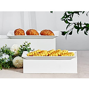ONEMORE 12 Inch Ceramic Serving Platters, White Rectangular Serving Trays/Dishes for Party Entertaining, Stackable Plates for Appetizers Desserts Baked Goods - Set of 2